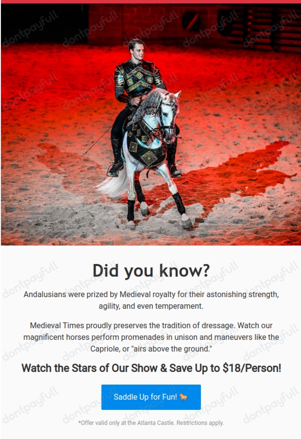 40% Off Medieval Times Coupons - December 2024